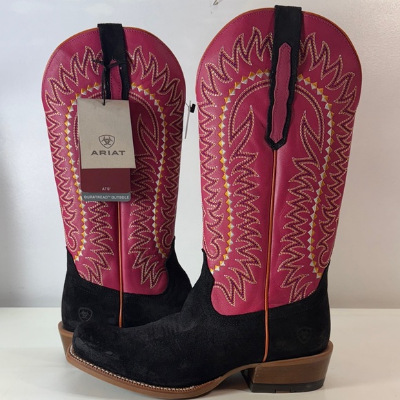 Ariat | Shoes | Ariat Black Roughout And Kissable Pink Cowboy Boots ...